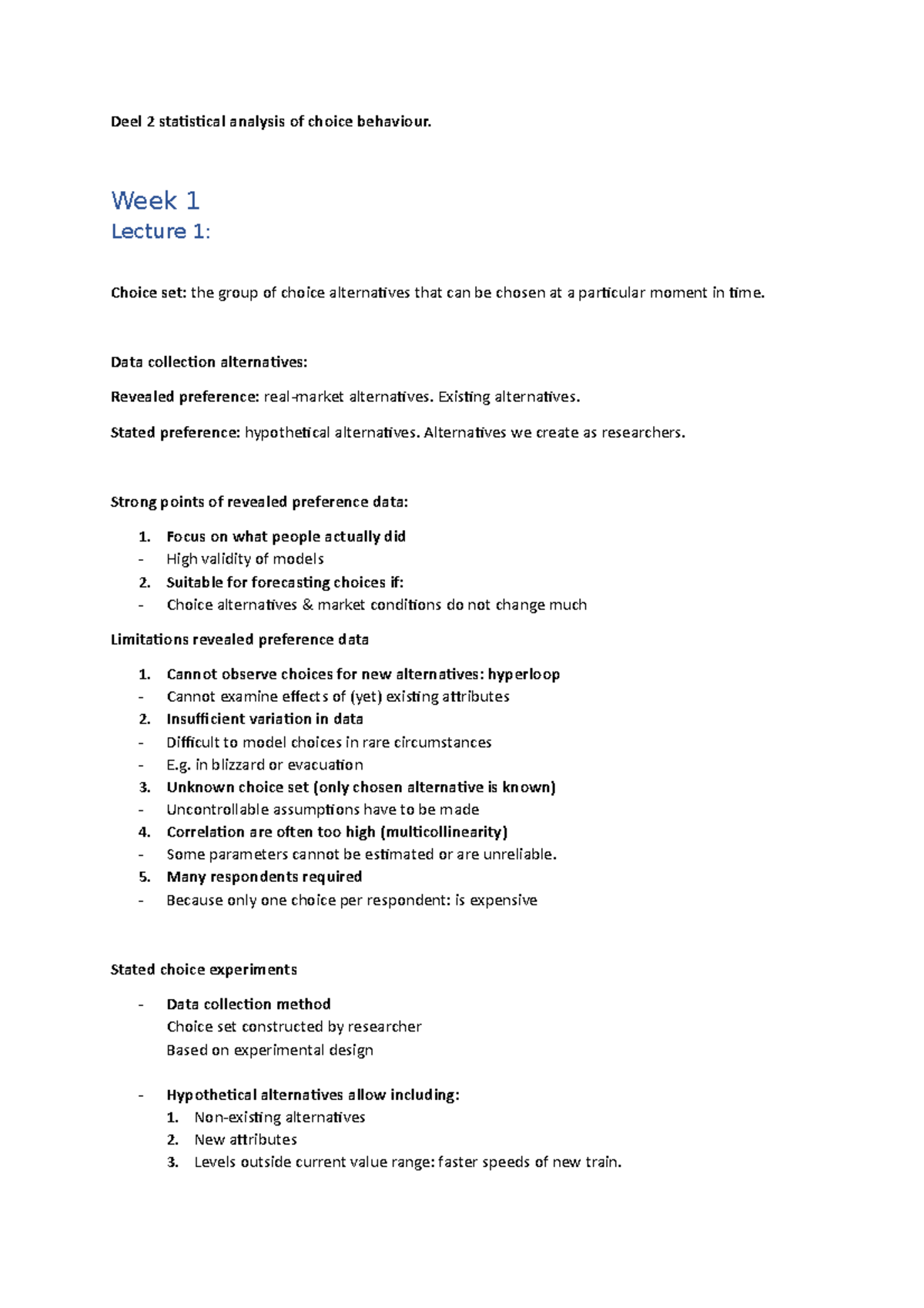 Deel 2 statistical analysis of choice behaviour - Week 1 Lecture 1 ...
