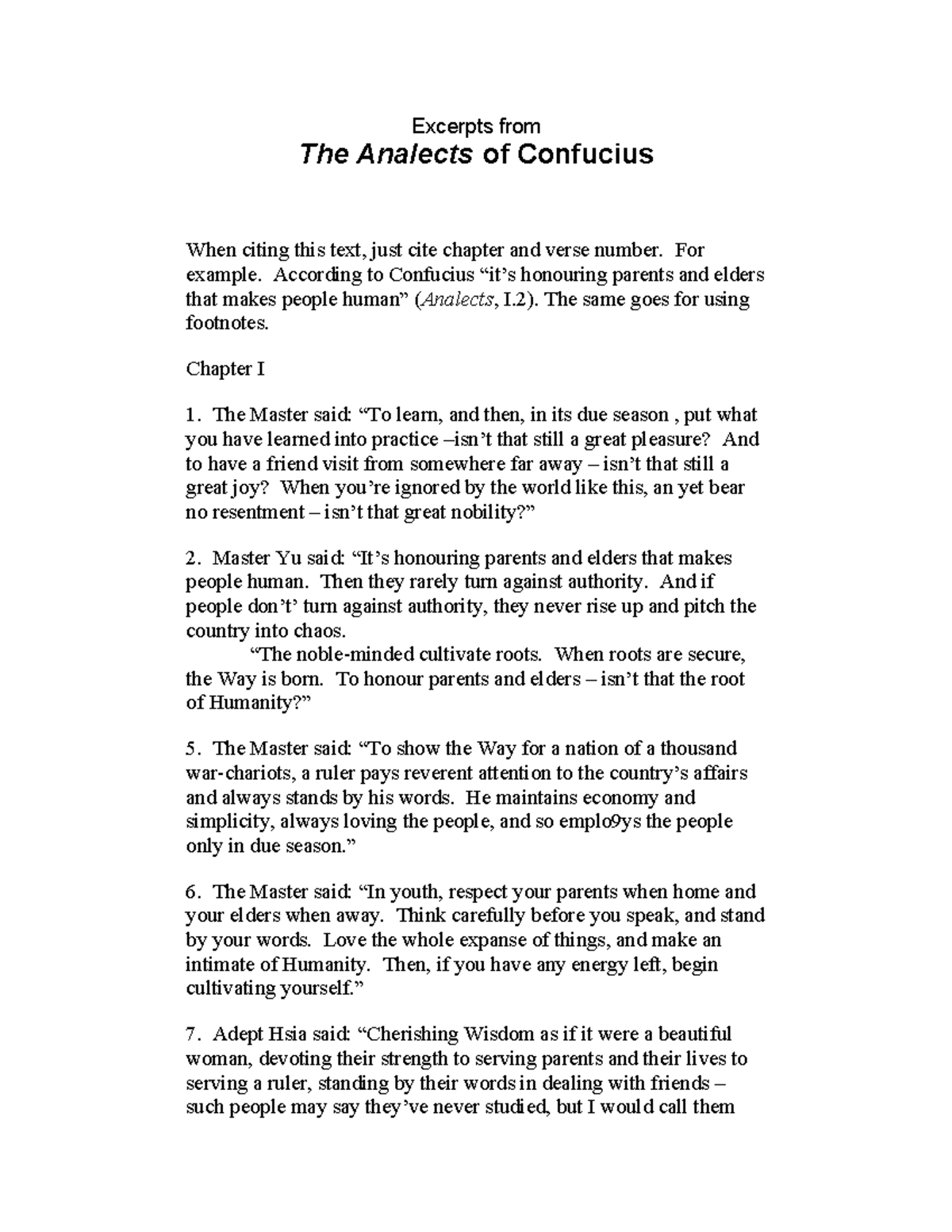 Analects-of-Confucius - Excerpts from The Analects of Confucius When ...