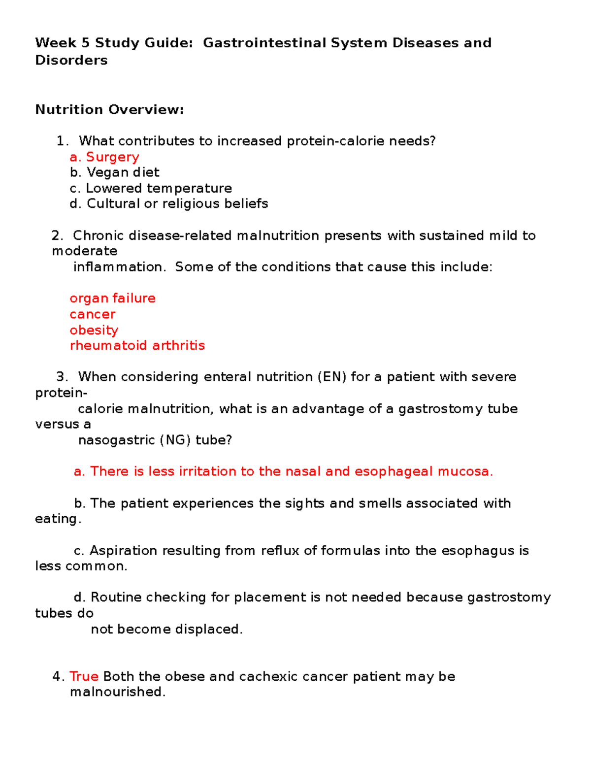 GI Diseases and Disorders-1 Study Guide 5 - Week 5 Study Guide ...