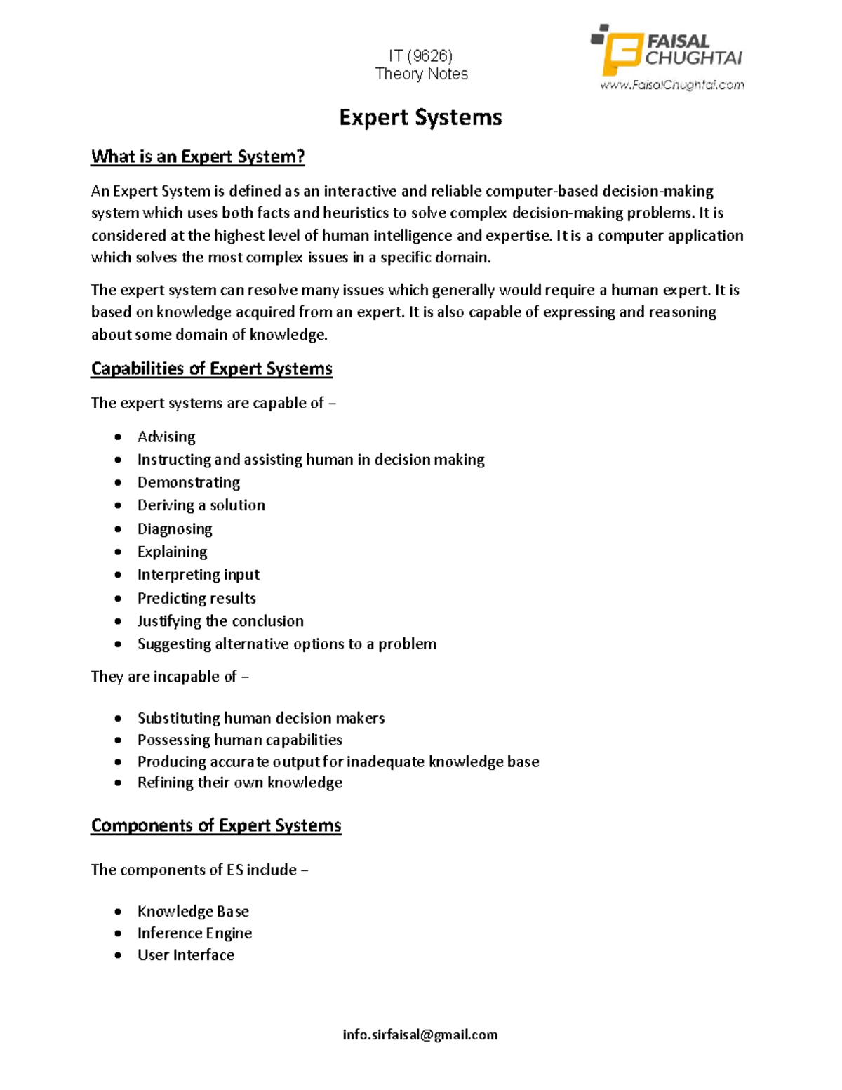 Expert Systems - good note to review - Theory Notes Expert Systems What ...