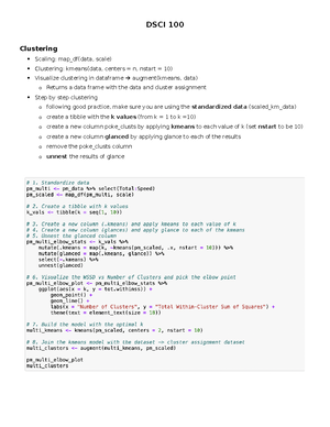DSCI 100 - DSCI 100 Summary using R programming language. - DSCI 100 Clustering Scaling: - Studocu