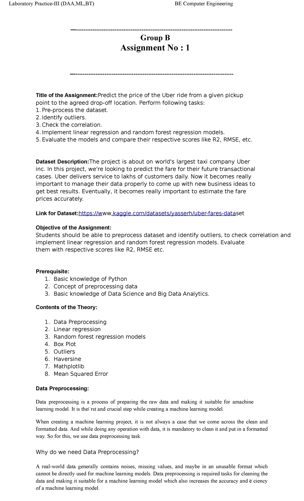 ML Lab - Sppu lab Practical for ml - —- Group B Assignment No : 1 —- Title of the Assignment ...