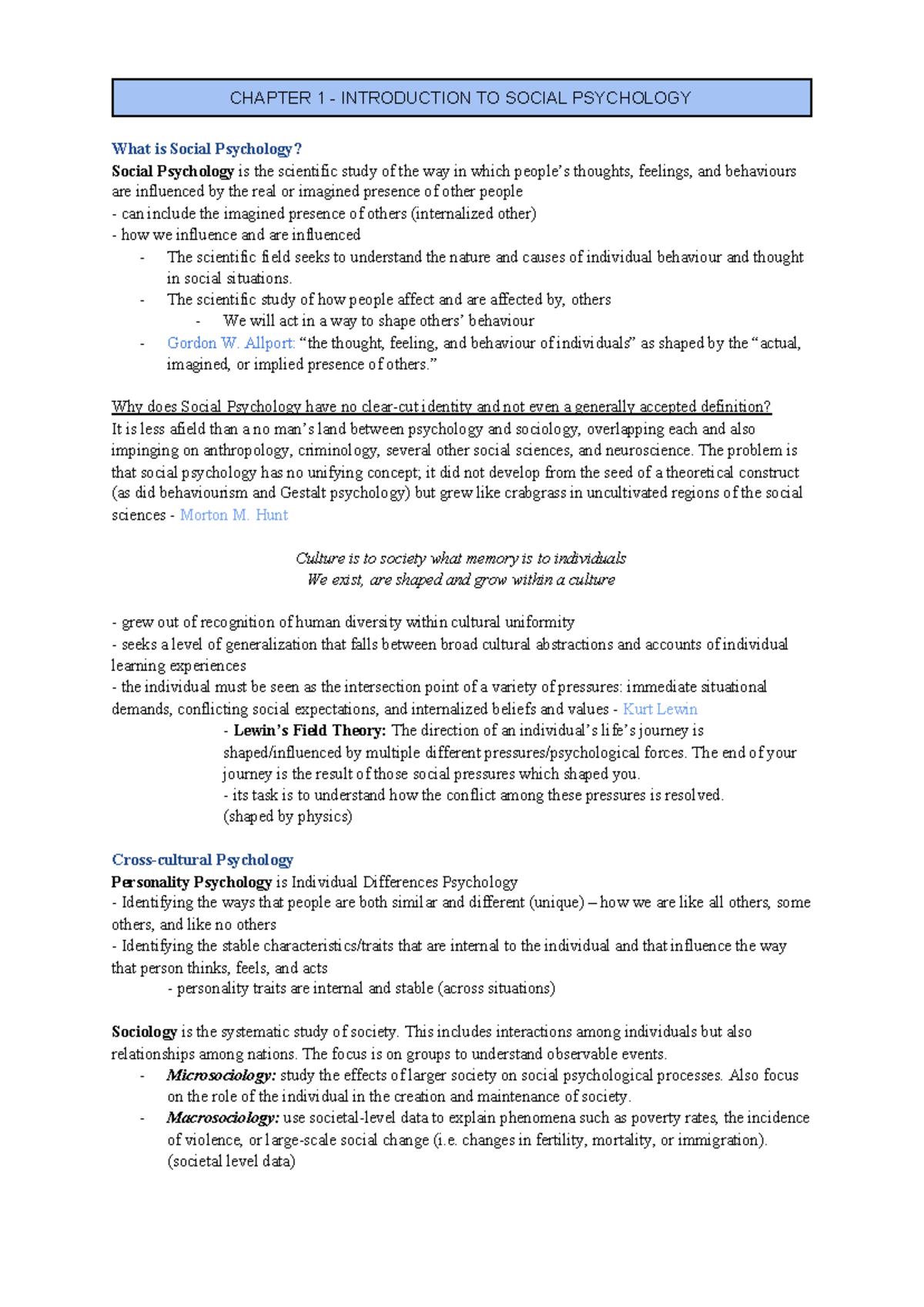 PSYC2100 - Chapter 1 Introduction to Social Psychology - What is Social ...