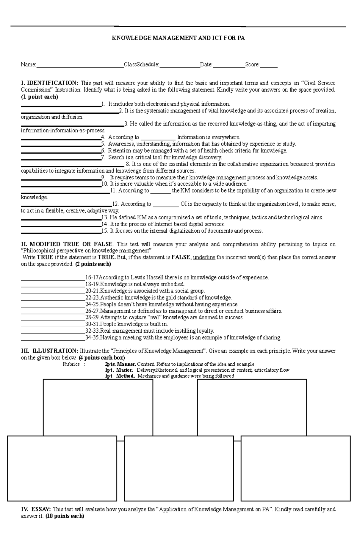 Sample MT EXAM Kmonict - KNOWLEDGE MANAGEMENT AND ICT FOR PA - Studocu