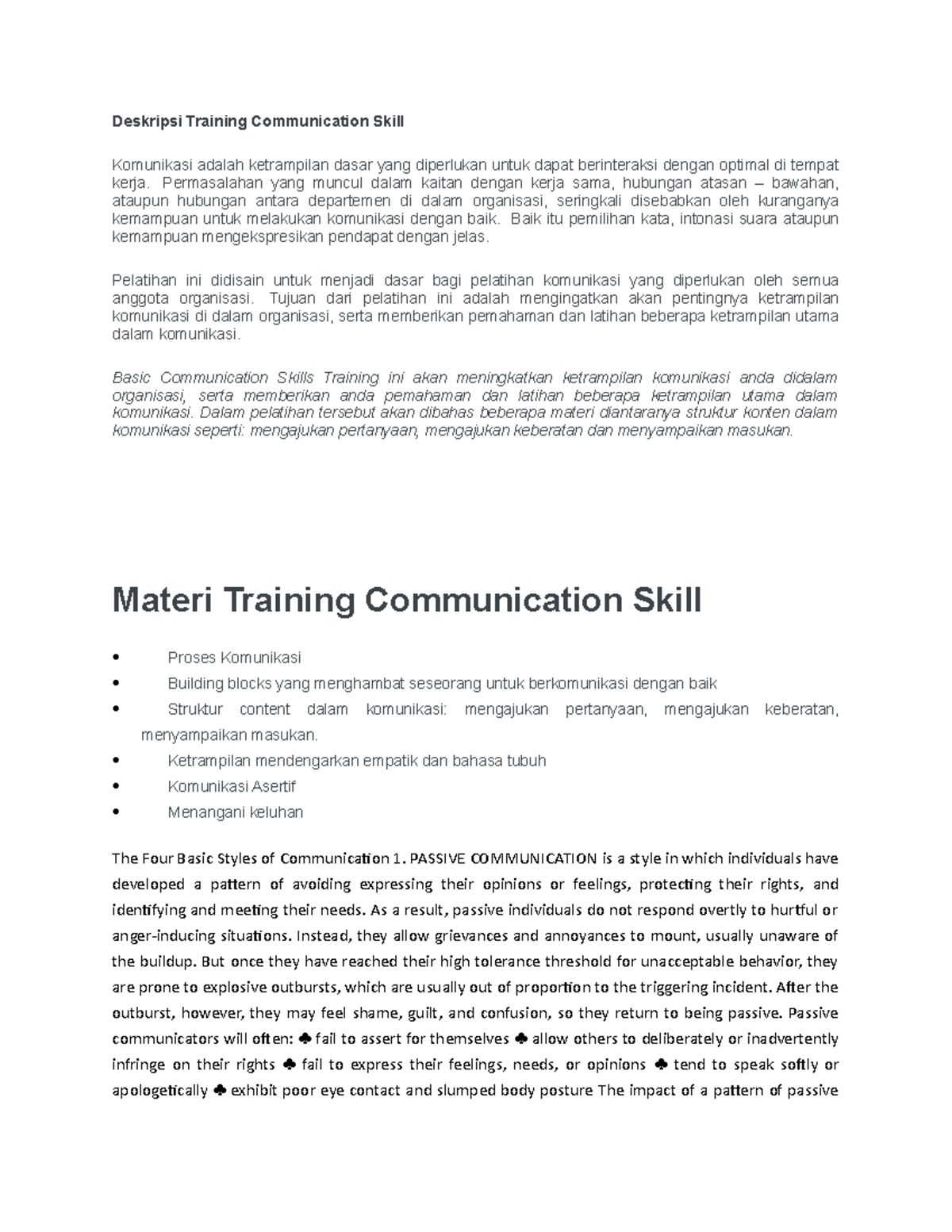 Deskripsi Training Communication Skill - Deskripsi Training ...