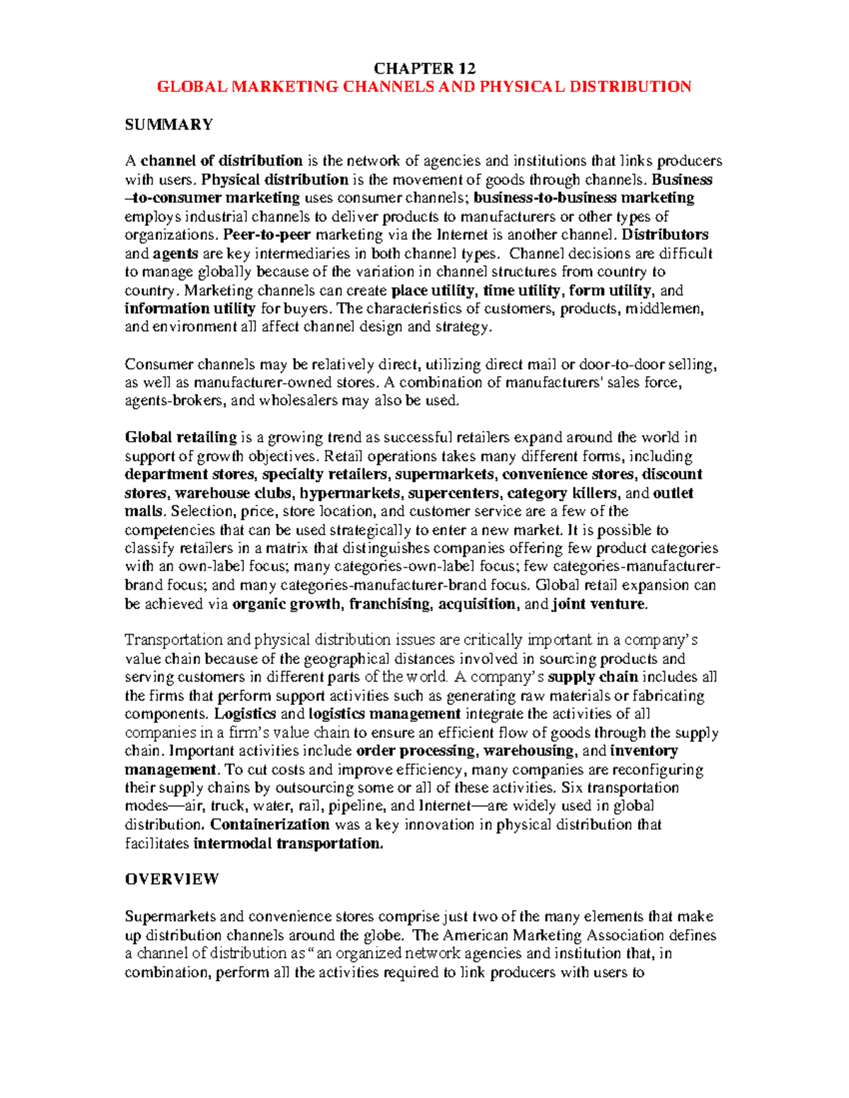 Ch12 Global Marketing Channels and Physical Distribution - CHAPTER 12 ...