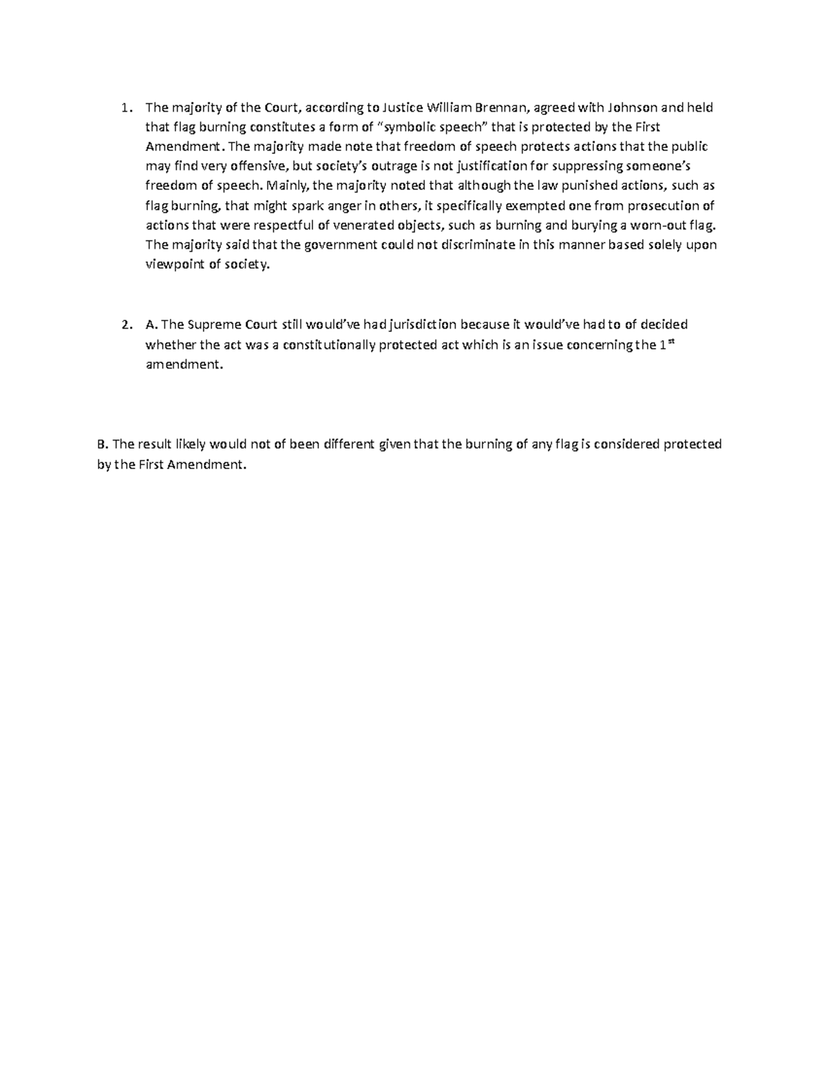 Texas v johnson legs 101 - The majority of the Court, according to ...