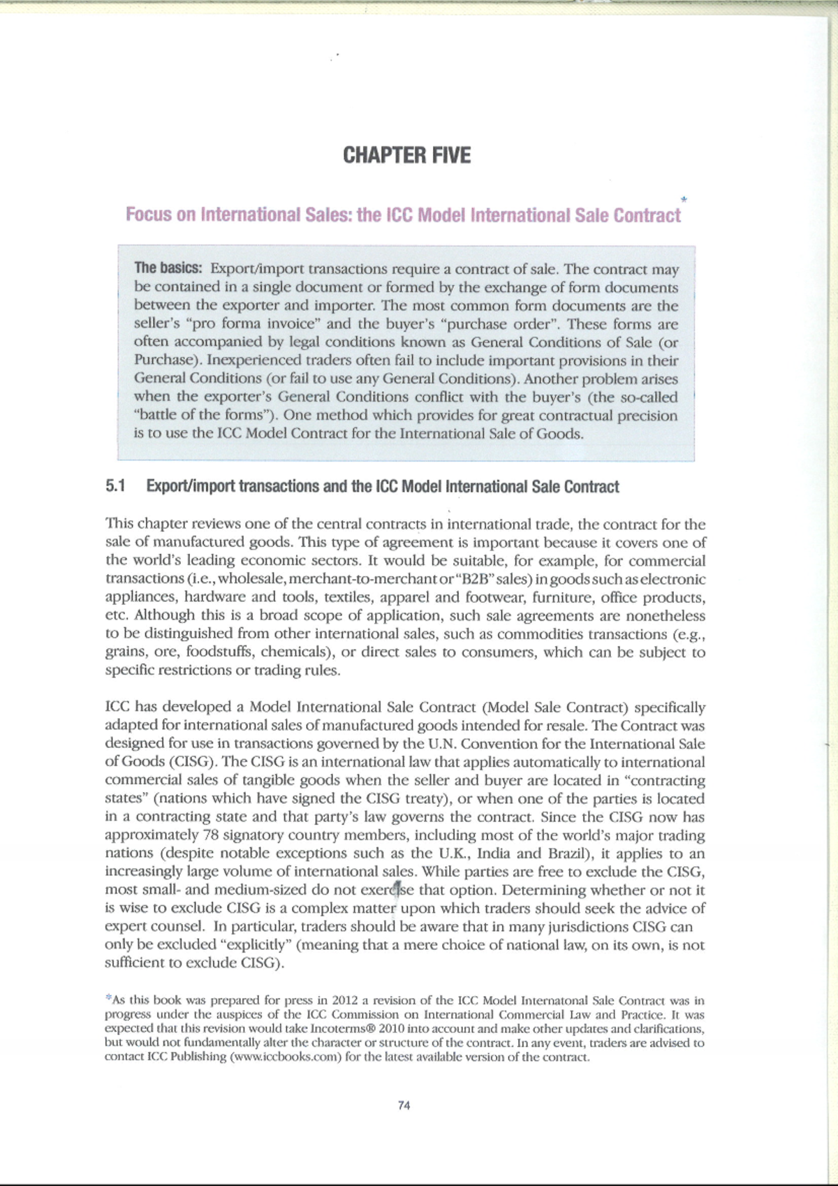 Q1 - Chapter 05 - ICC Model Int'l Sale Contract - LITERATURA Y SOCIEDAD ...