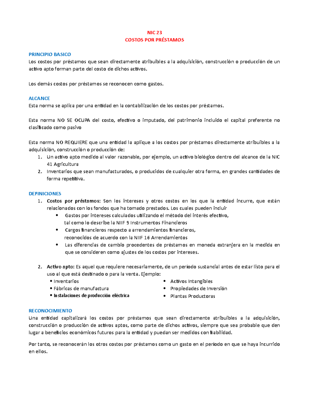NIC 23 - resumen nic 23 - NIC 23 COSTOS POR PRÉSTAMOS PRINCIPIO BASICO ...