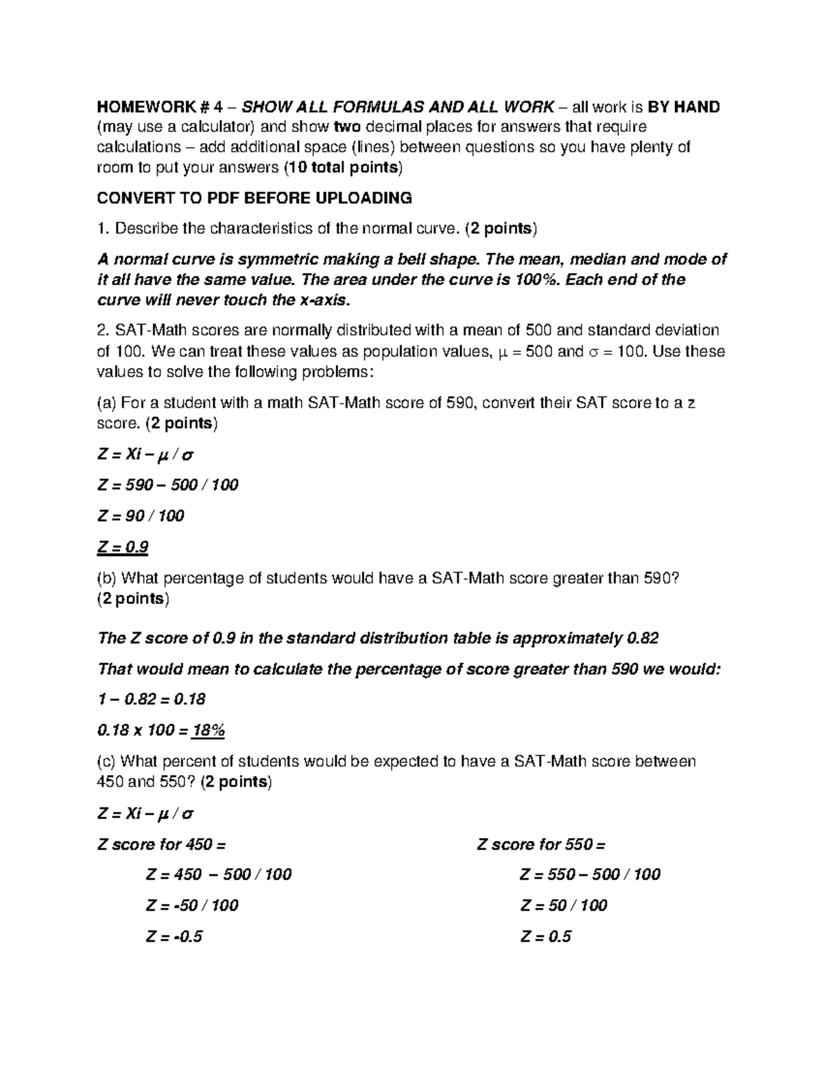 Homework Assignment #4 - HOMEWORK # 4 – SHOW ALL FORMULAS AND ALL WORK – all work is BY HAND ...