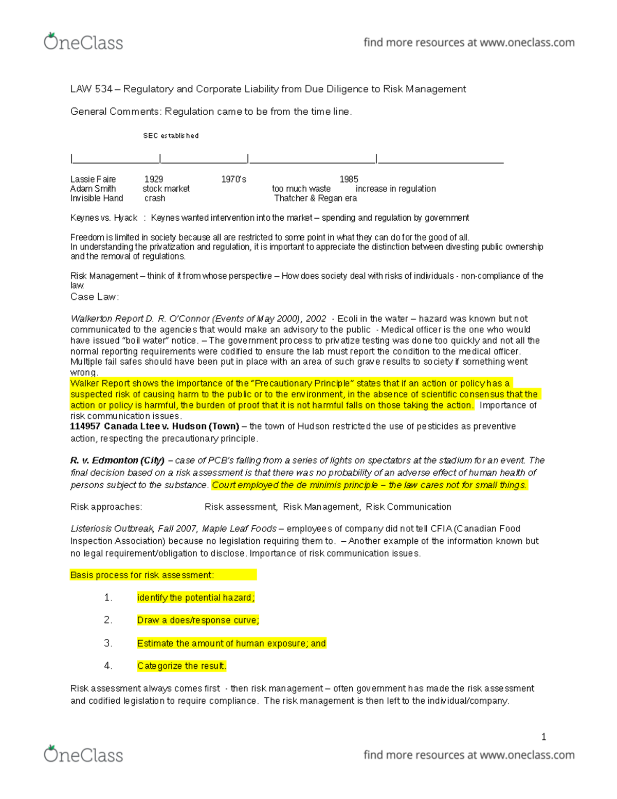 Pdf - notes - LAW 534 – Regulatory and Corporate Liability from Due ...