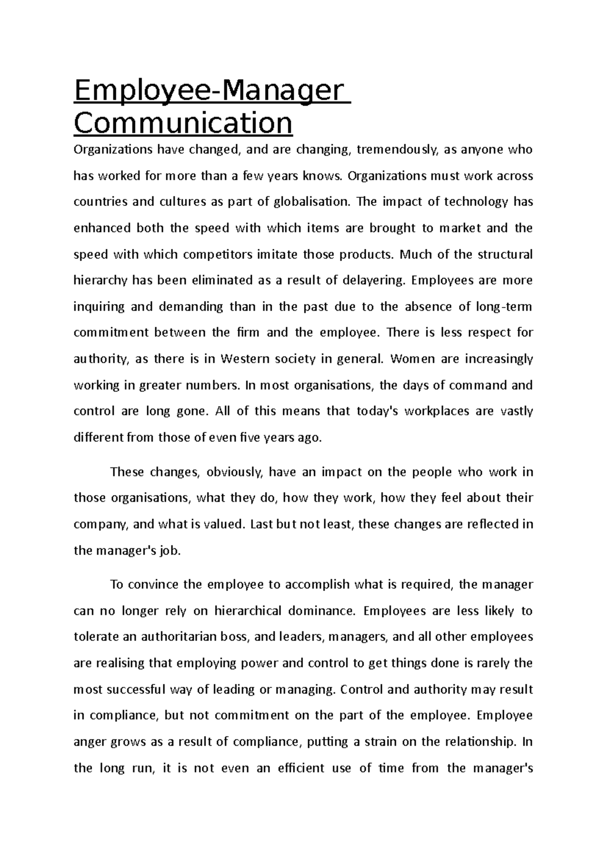 Employee-Manager Communication - Employee-Manager Communication ...