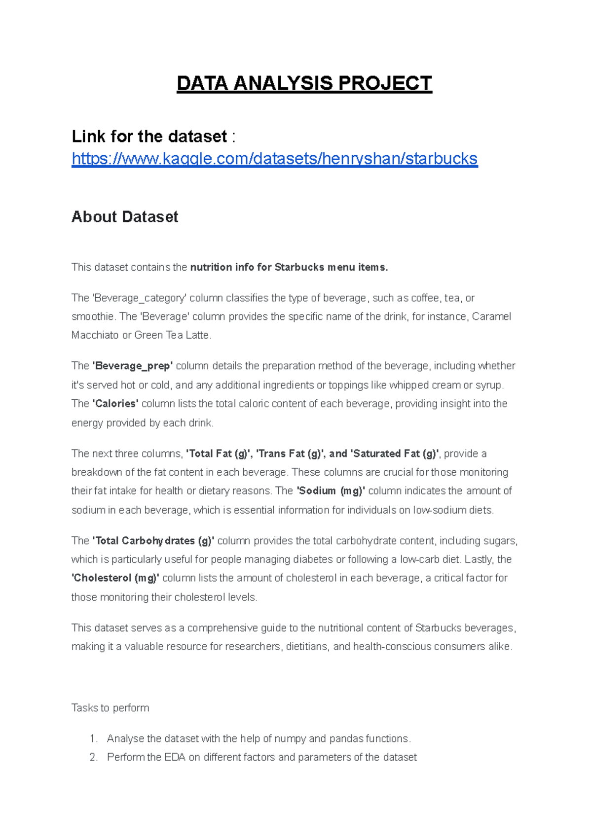 DATA Analysis Project - DATA ANALYSIS PROJECT Link for the dataset ...