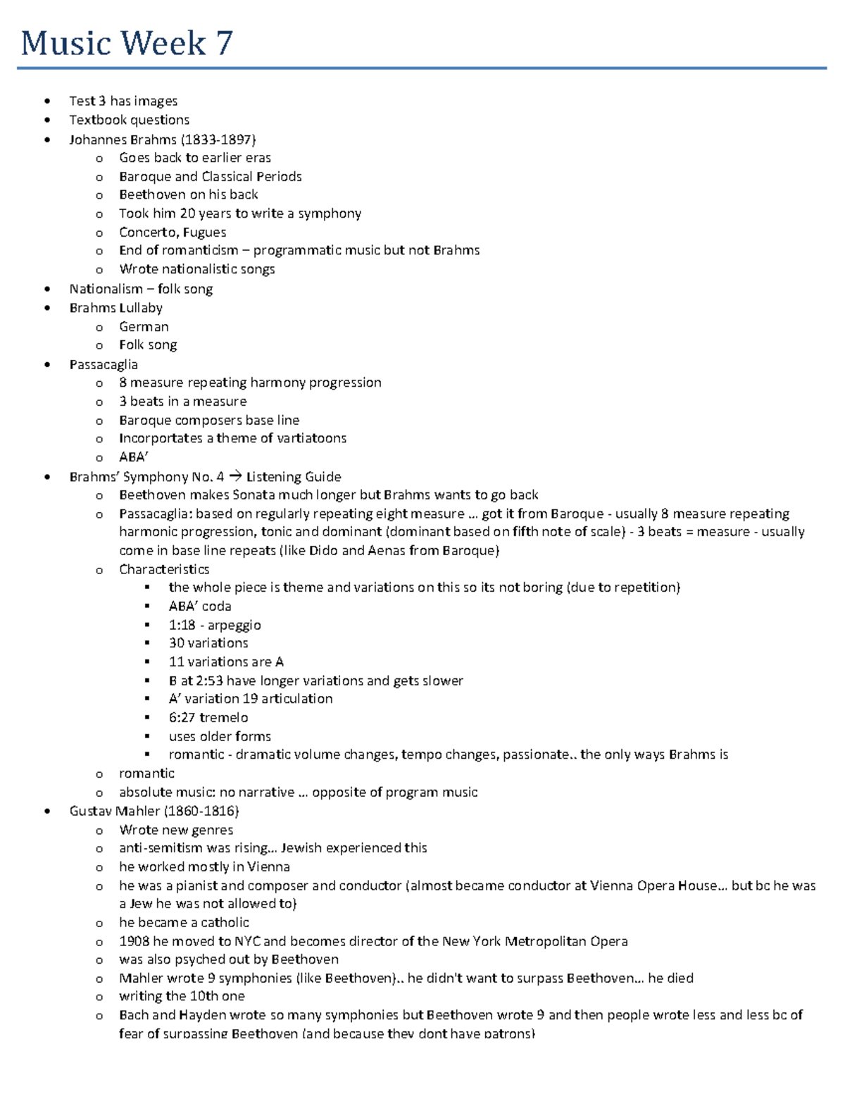 Week 7 - notes - Music Week 7 • Test 3 has images • Textbook questions ...