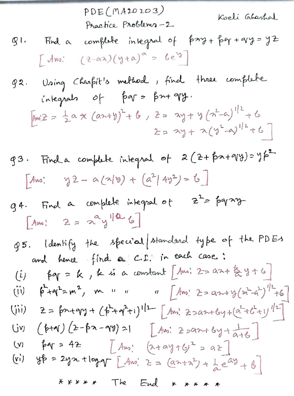 PDE Practice Problems-2 - ####### PDECMA20 2033) Koeli Gtoshal Praehce ...