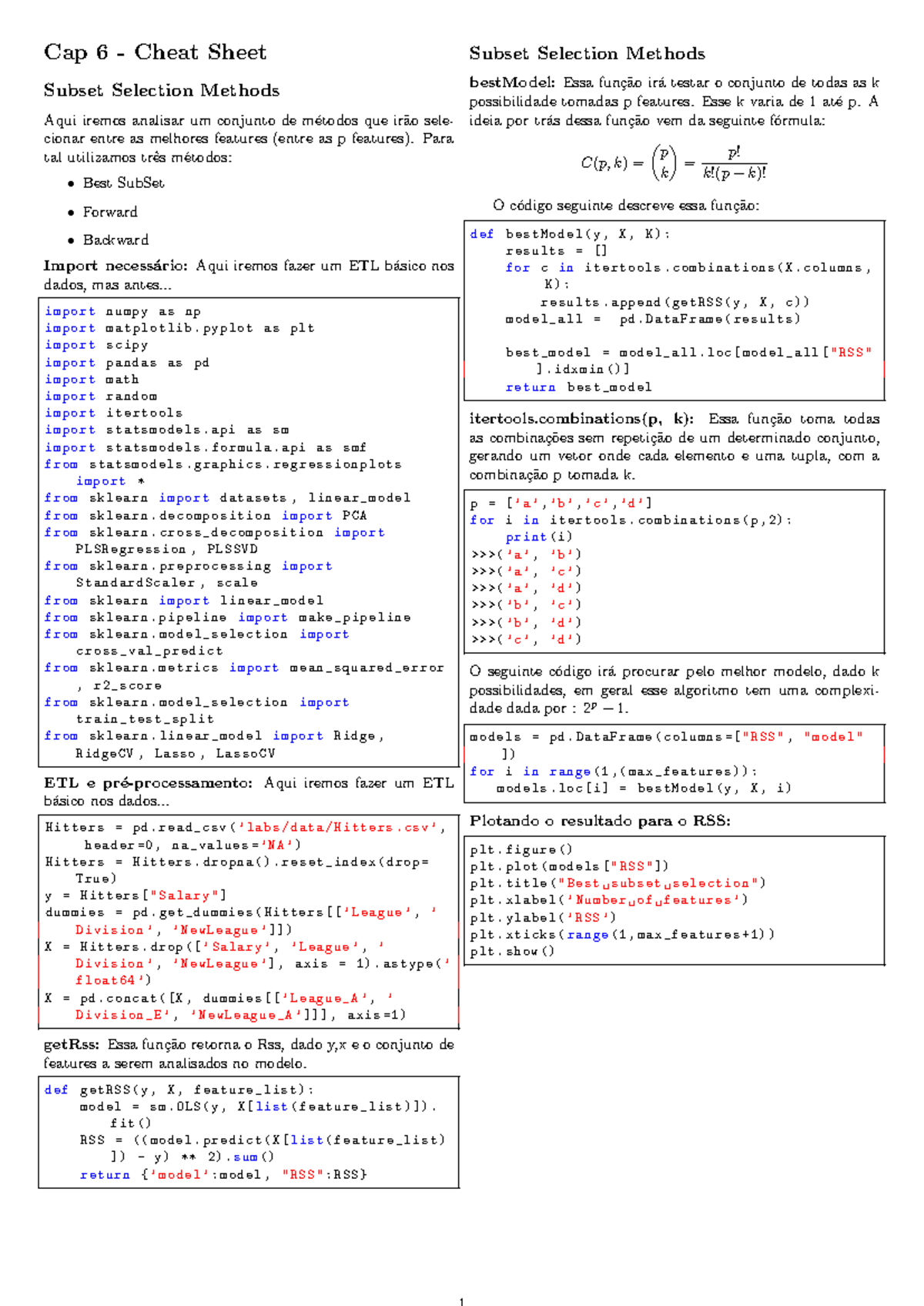 Cheat Cheat Cap 6 ISL - Texto muito bom. - Cap 6 - Cheat Sheet Subset Selection Methods Aqui ...
