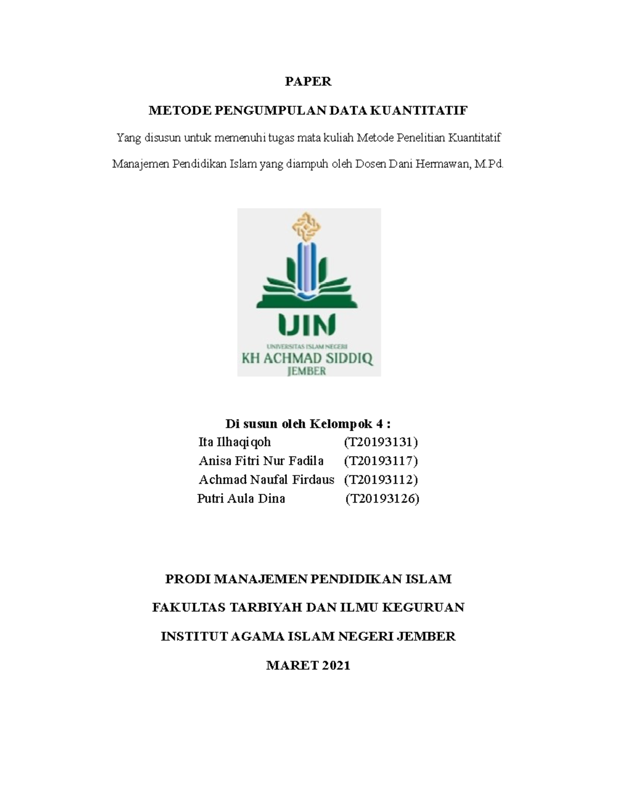 Paper Manajemen Kuantitatif KEL 4 - PAPER METODE PENGUMPULAN DATA ...