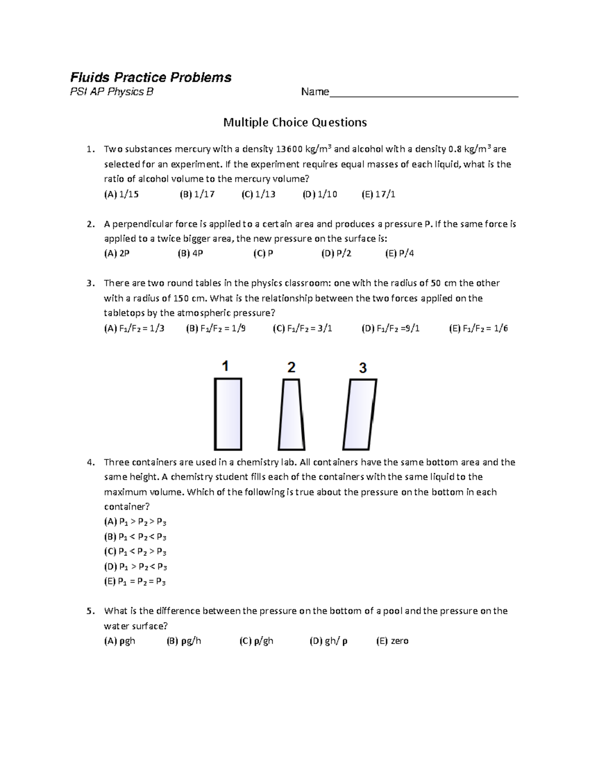Fluids practice problems 2009 05 13 - Fluids Practice Problems PSI AP ...