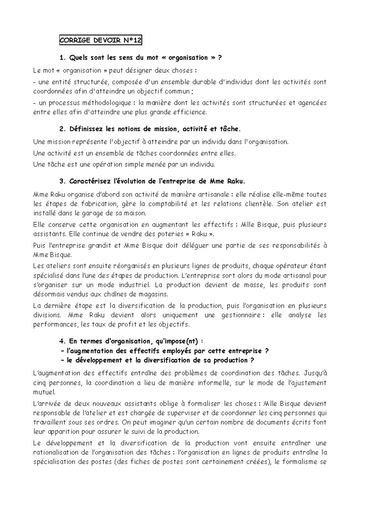 Corrigeinterrogation 12 - CORRIGE DEVOIR N° Quels sont les sens du mot ...