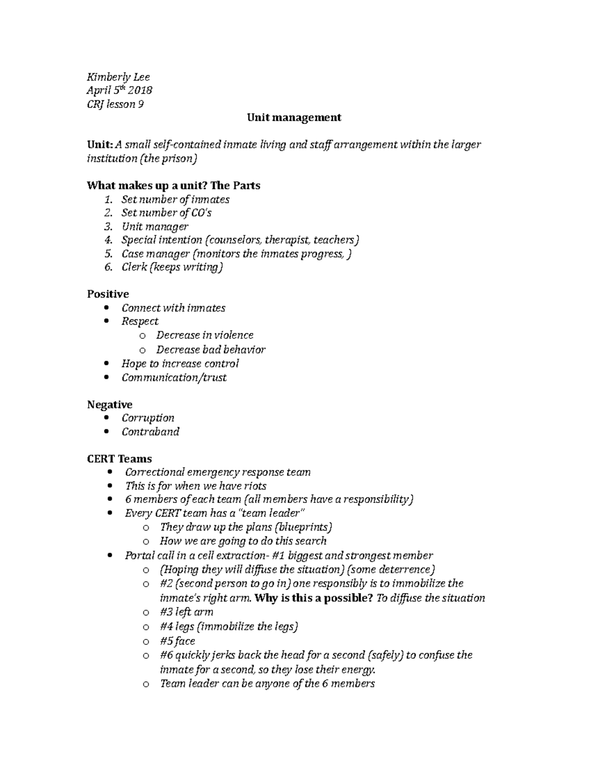 CRJ lesson 9 - Lecture notes 1 - Kimberly Lee April 5th 2018 CRJ lesson ...