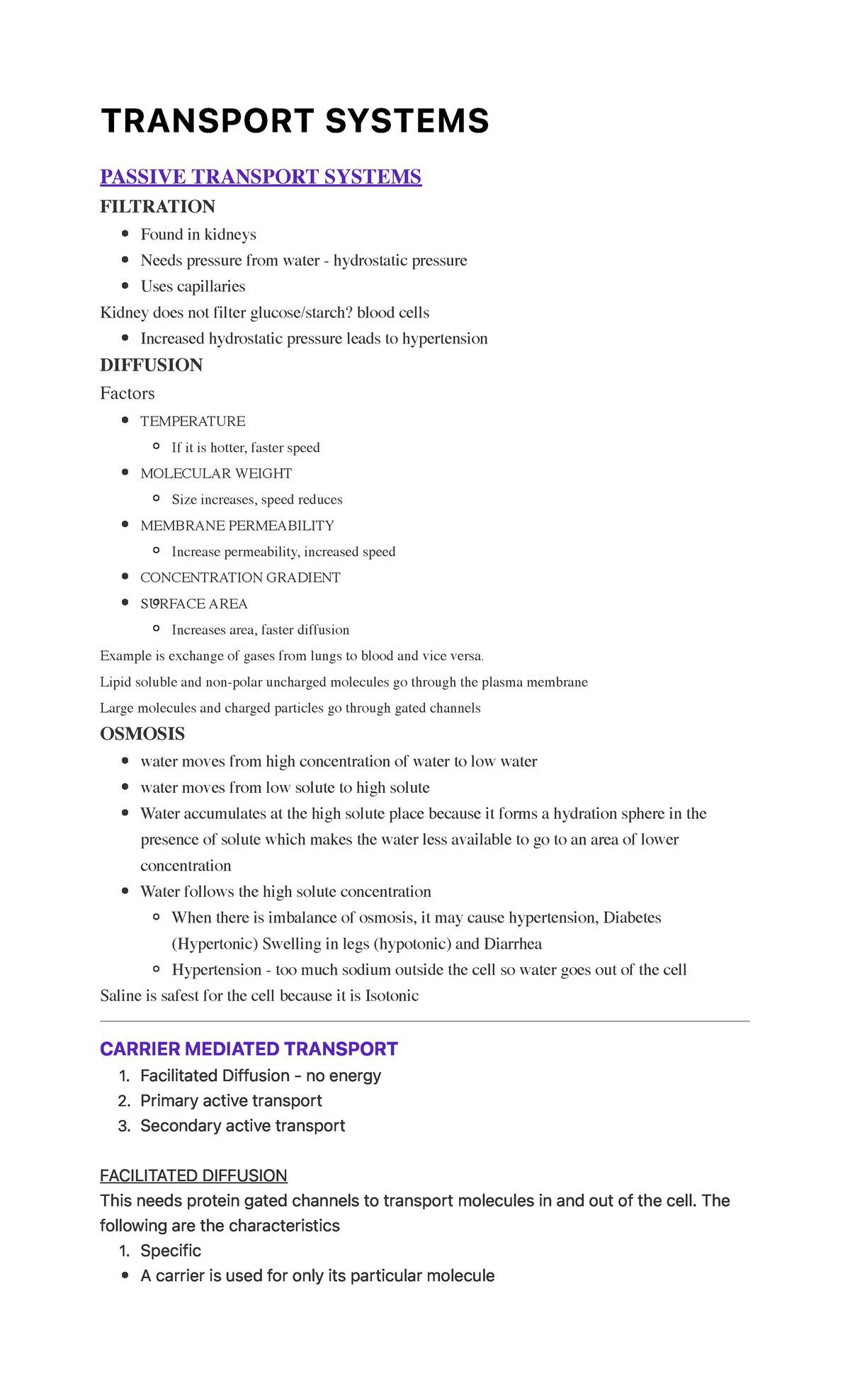 Transport Systems - T R A N S P O R T SYS T E M S PASSIVE TRANSPORT ...