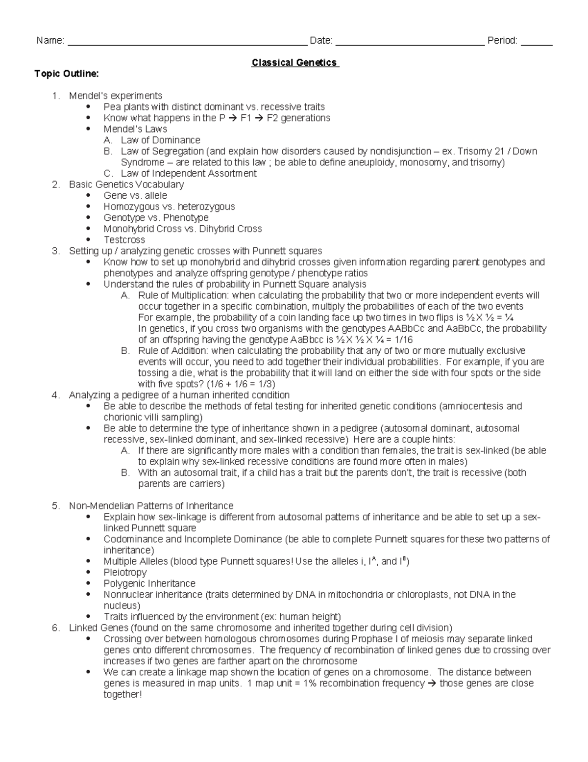 Classical genetics final review packet key - Name