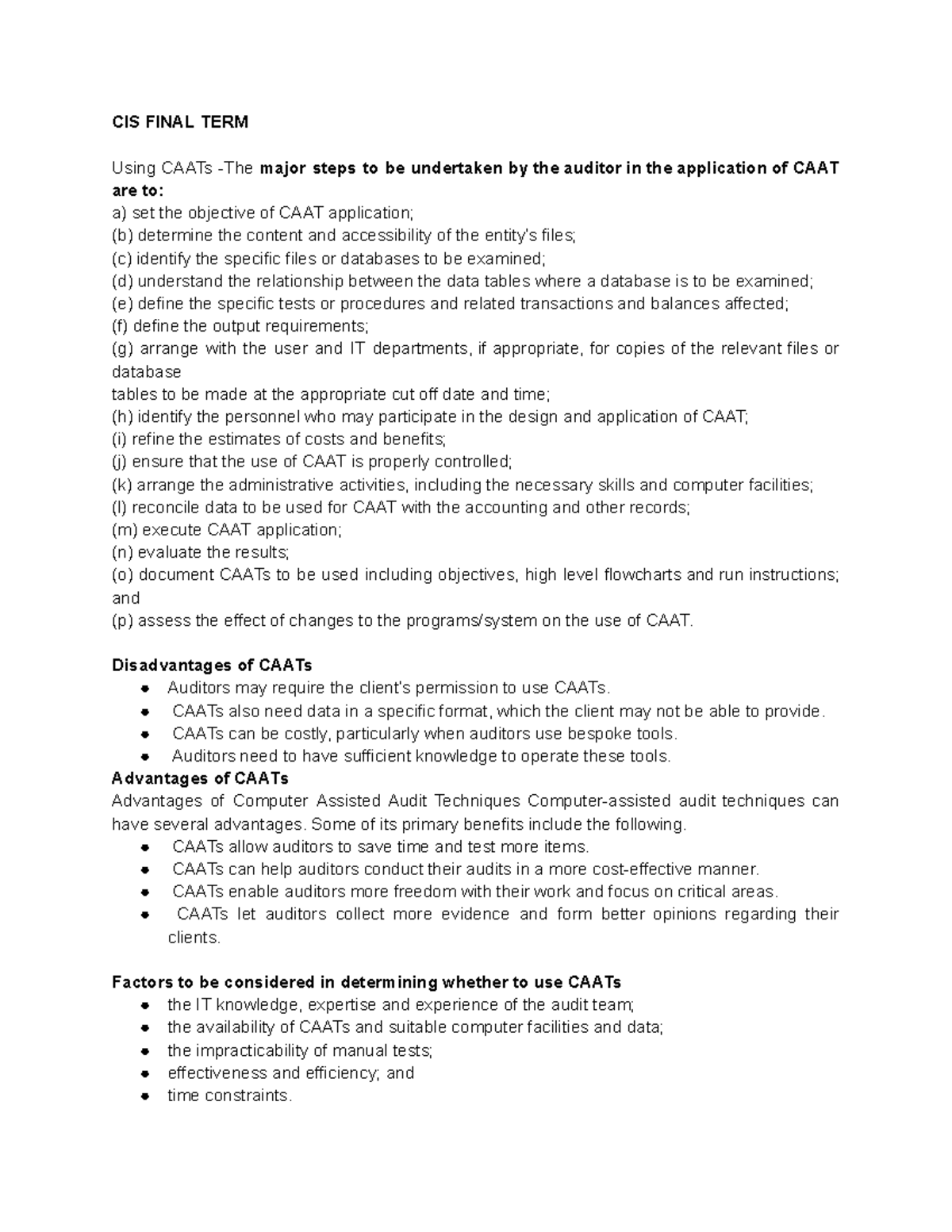 CIS Final TERM- Enumeration - CIS FINAL TERM Using CAATs -The major ...