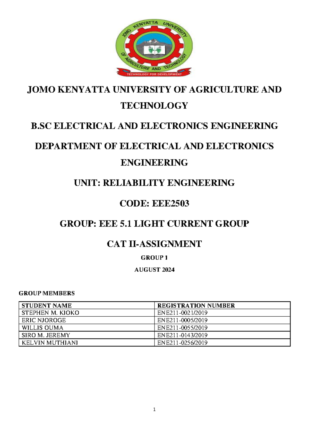 CAT 2- Assignment - The document entails some nice practical questions on reliability ...