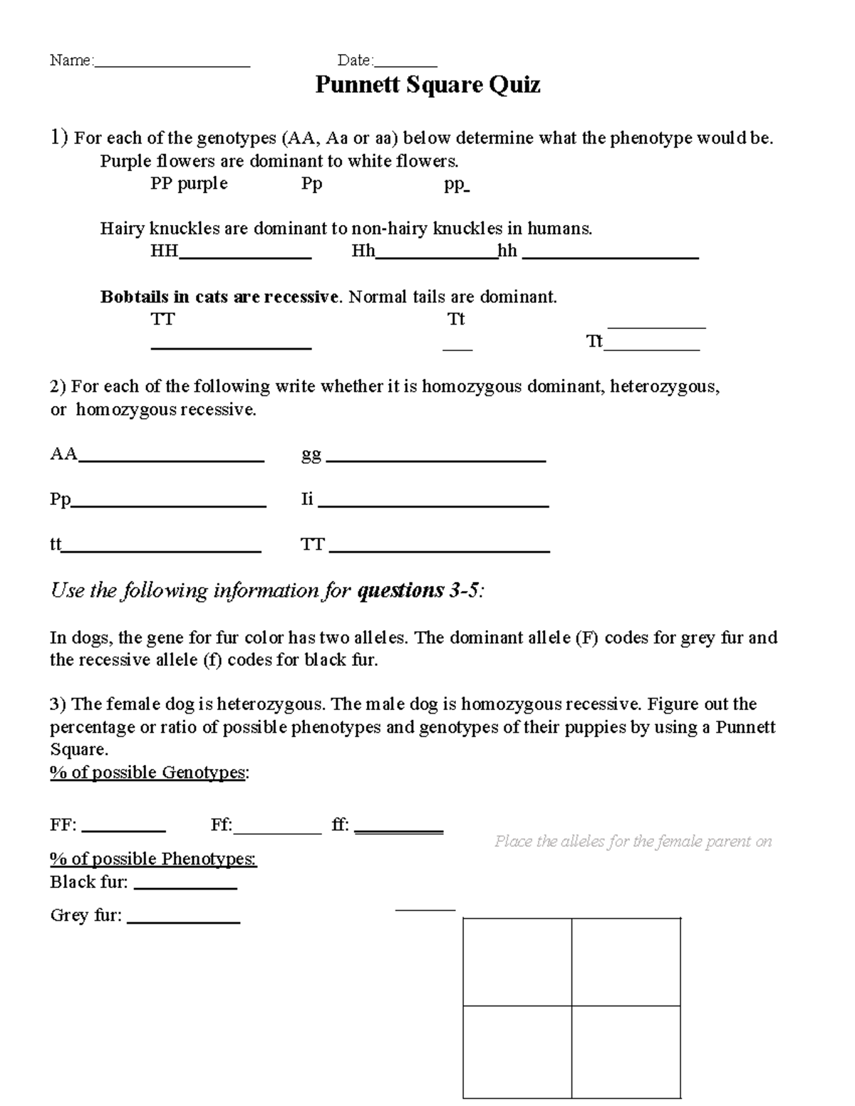 Punnet Square Quiz - eh its really nothing to it - Punnett Square Quiz ...