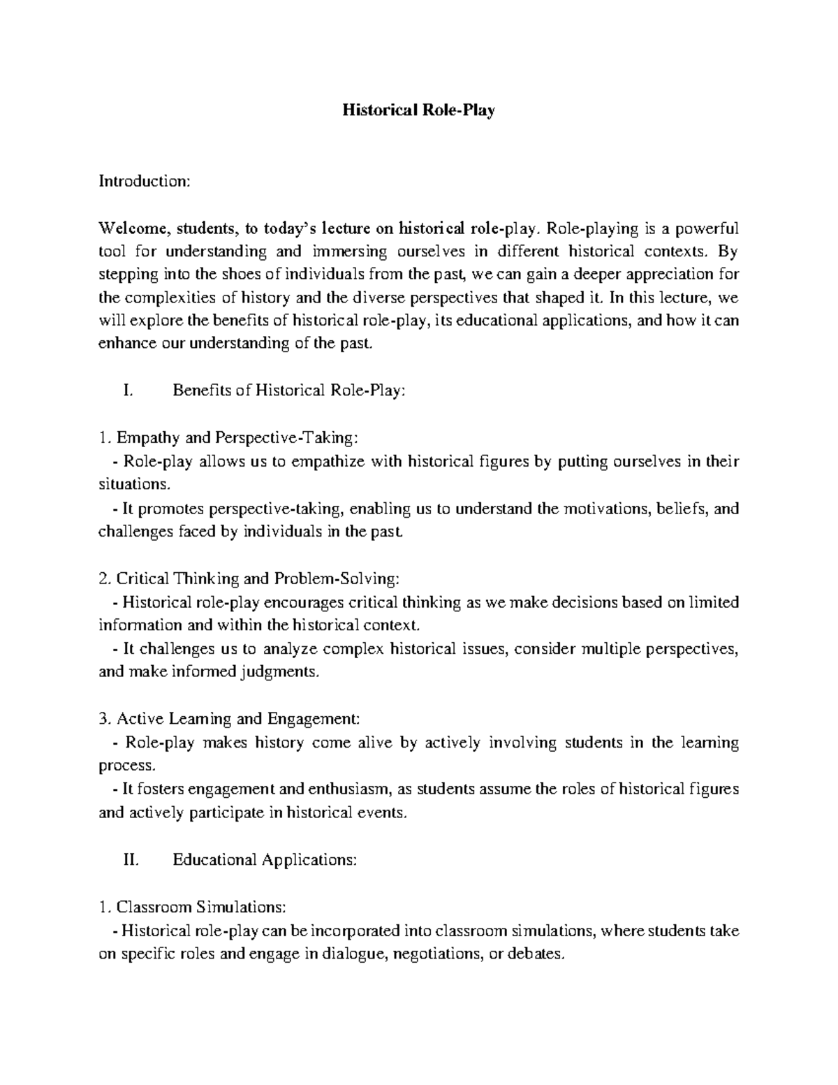 Historical Role-Play - sum - Historical Role-Play Introduction: Welcome ...