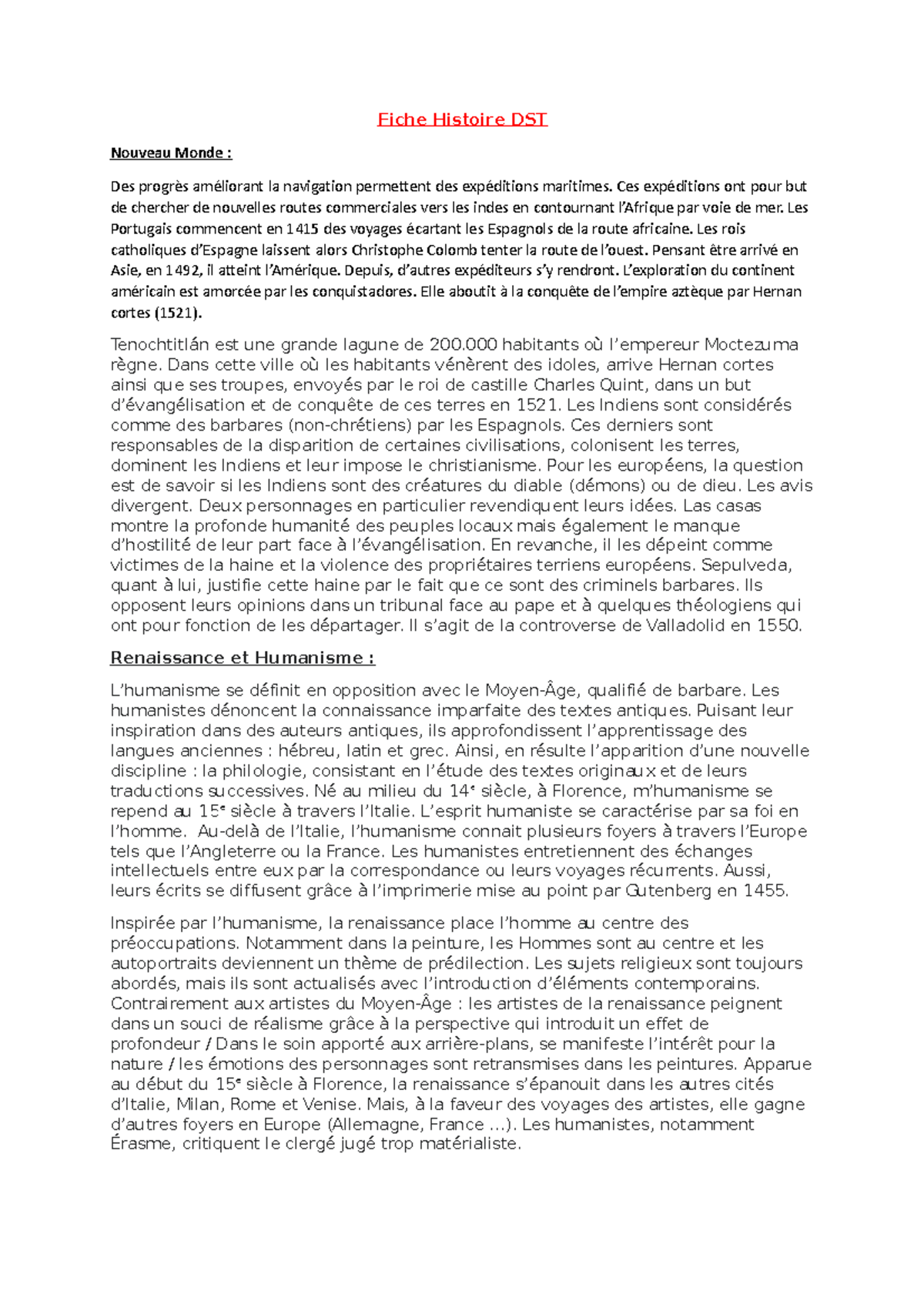 Fiche Révisions Histoire - Fiche Histoire DST Nouveau Monde : Des progrès améliorant la ...