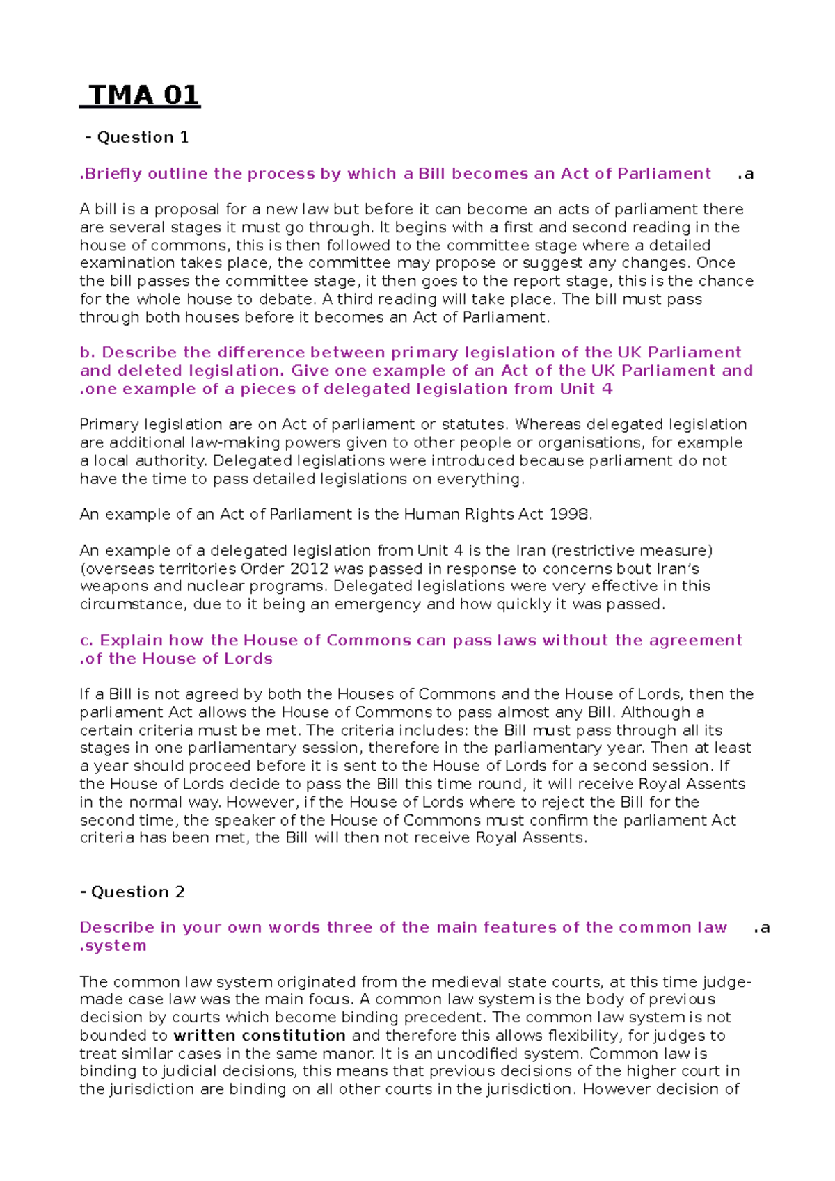 TMA 01 Exam - Essay - TMA 01 Question 1 .Brie昀氀y outline the process by ...