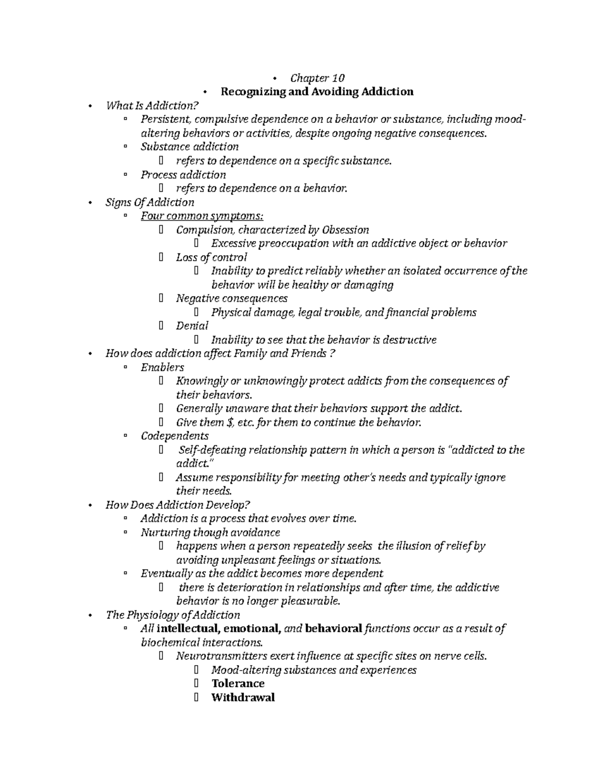 Chapter 10 - Recognizing and Avoiding Addiction - Chapter 10 ...