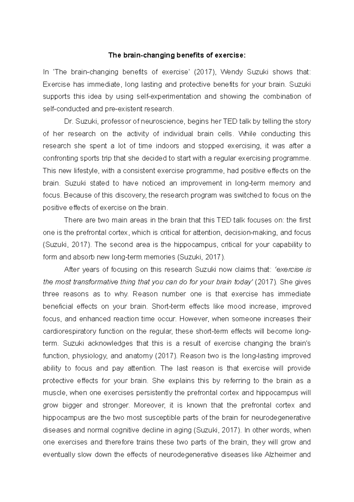 Final summary EW - The brain-changing benefits of exercise: In ‘The ...