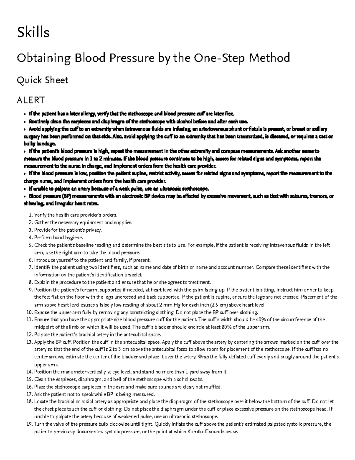 Obtaining Blood Pressure by the One-Step Method - Skills Obtaining ...