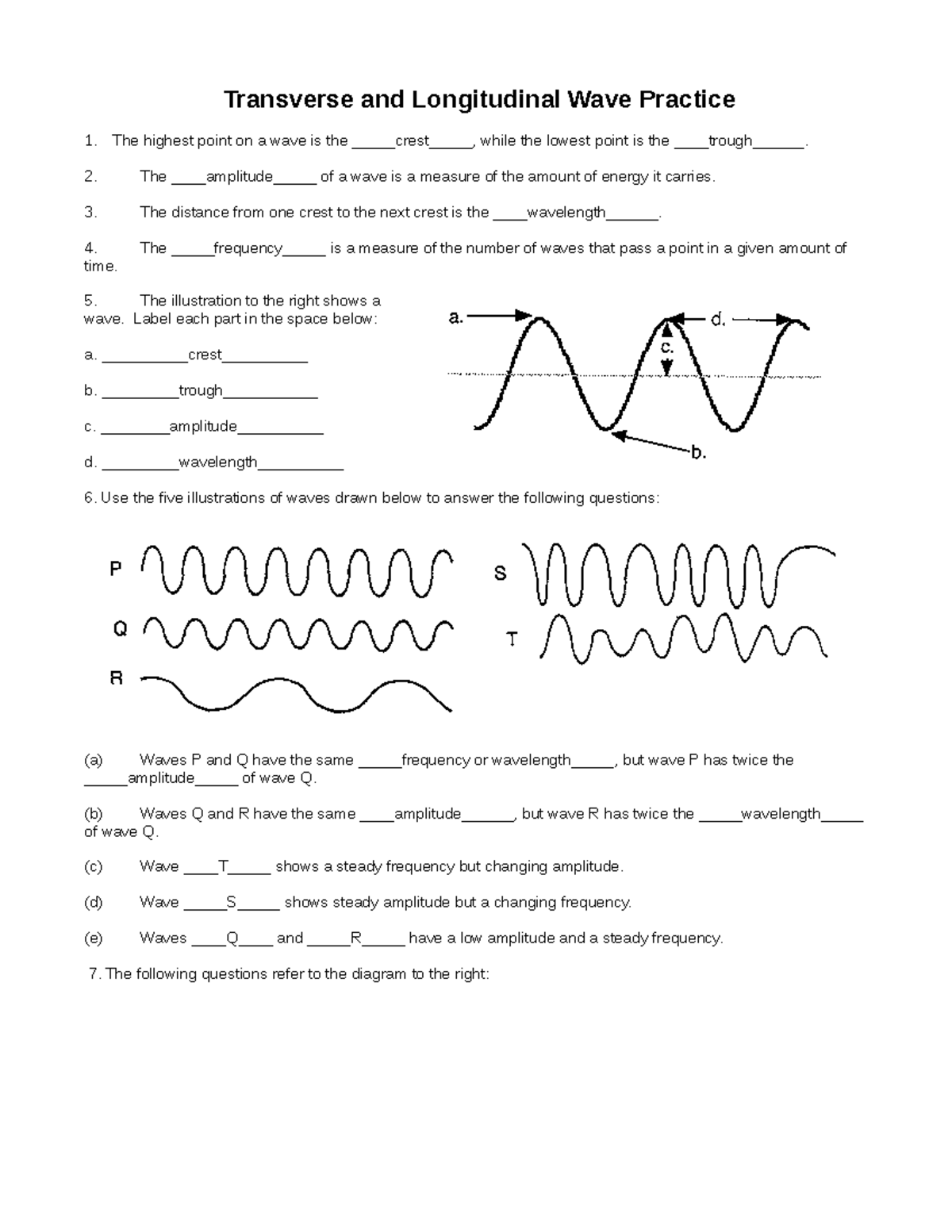 Wave parts practice - Summary Hs jss cn - Transverse and Longitudinal Wave Practice 1. The ...