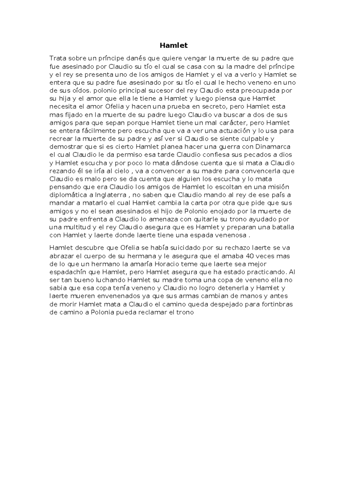 Hamlet - polonio principal sucesor del rey Claudio esta preocupada por ...