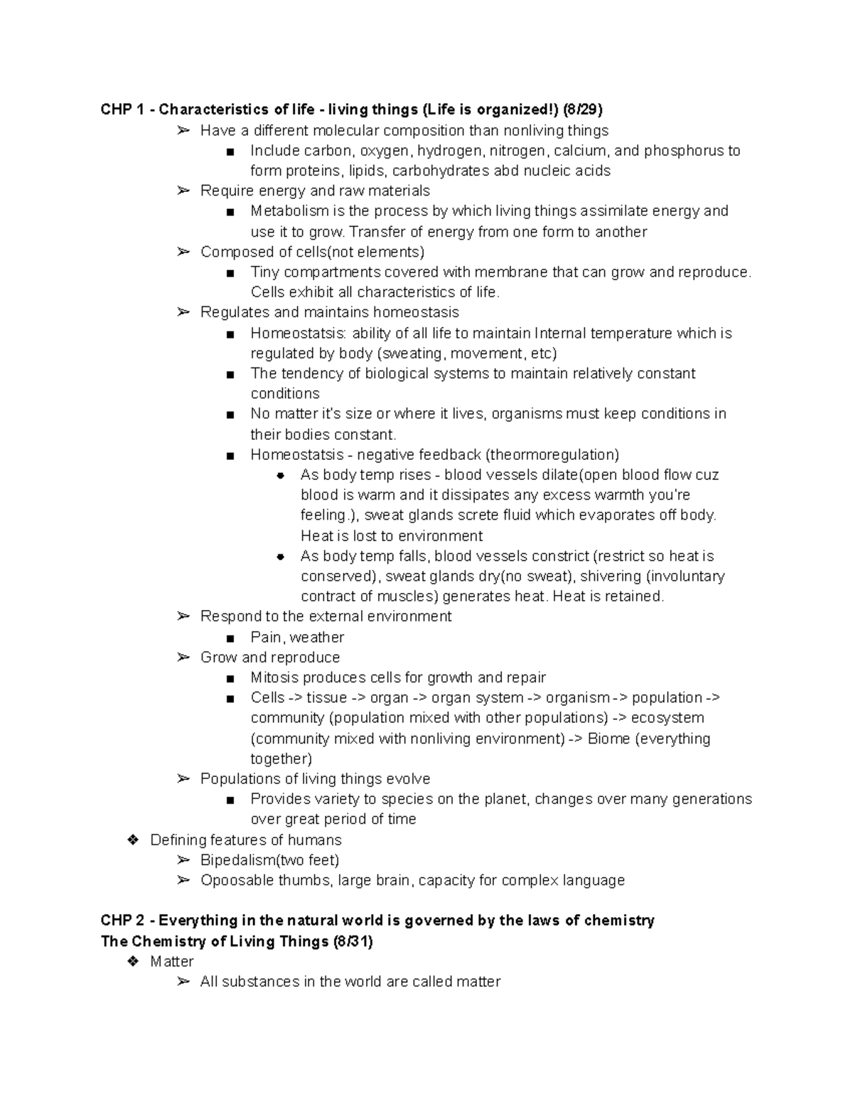 BIOL 21 notes (2022 Fall quarter) Mouseghy - CHP 1 - Characteristics of ...