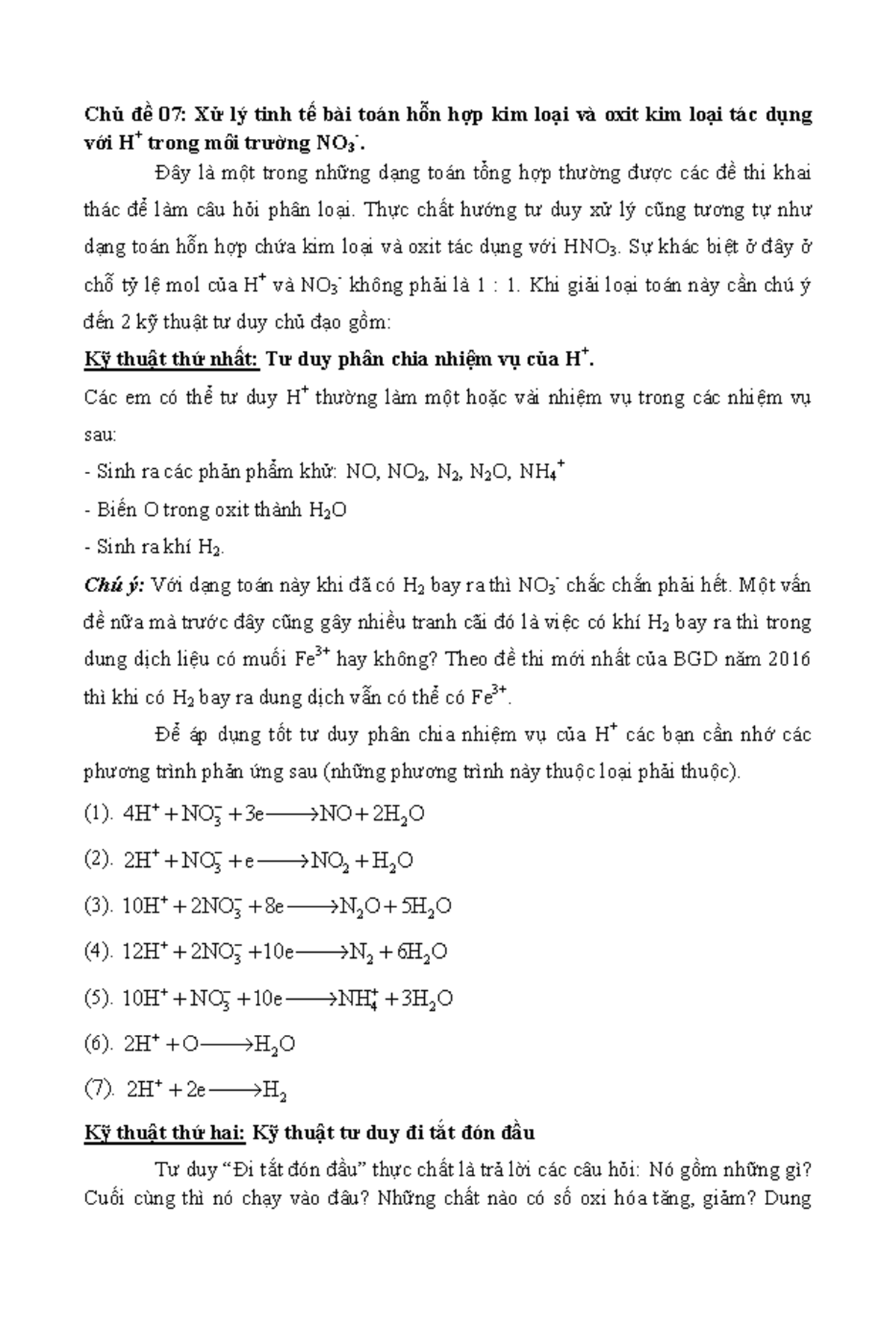 CĐ 7 tinh tế hh KL oxit KL H+ NO3 - Chÿ ß 07: Xÿ lý tinh t¿ bài toán hßn hÿp kim lo¿i và oxit ...