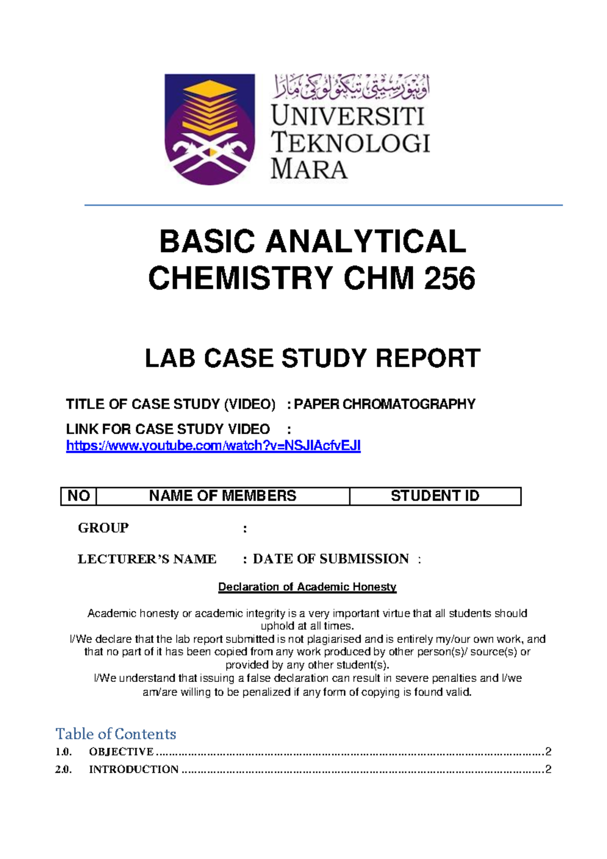 CASE Study Paper Chromatography - BASIC ANALYTICAL CHEMISTRY CHM 256 ...
