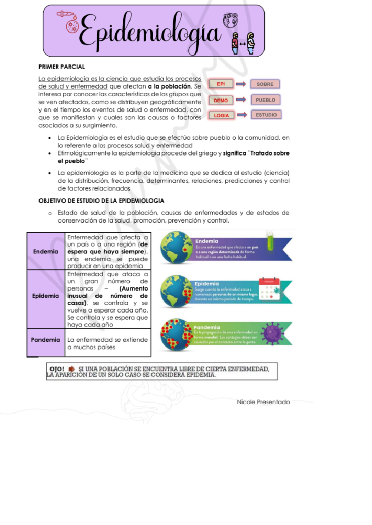 EPI 1 - Epi - Epidemiologia PRIMER PARCIAL La epidemiologia es la ...