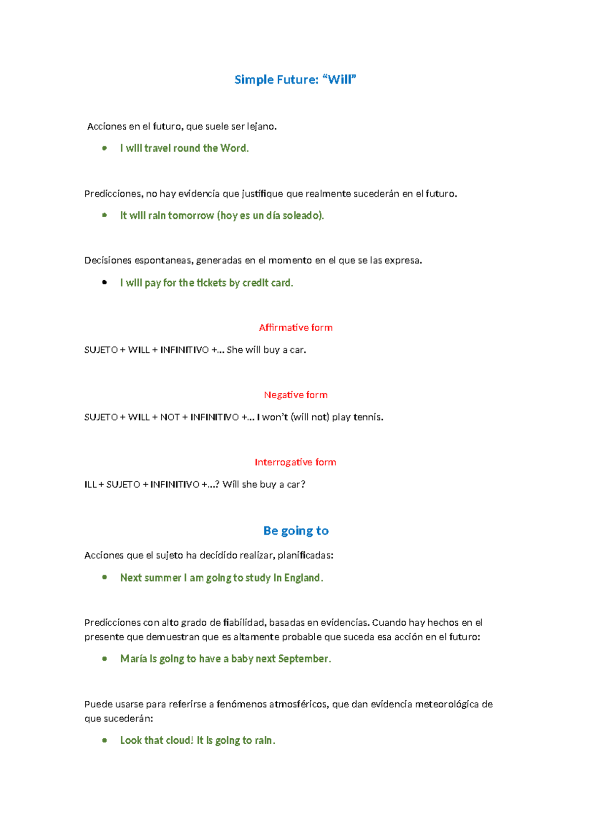 Apuntes ingles ERA - Simple Future: “Will” Acciones en el futuro, que ...