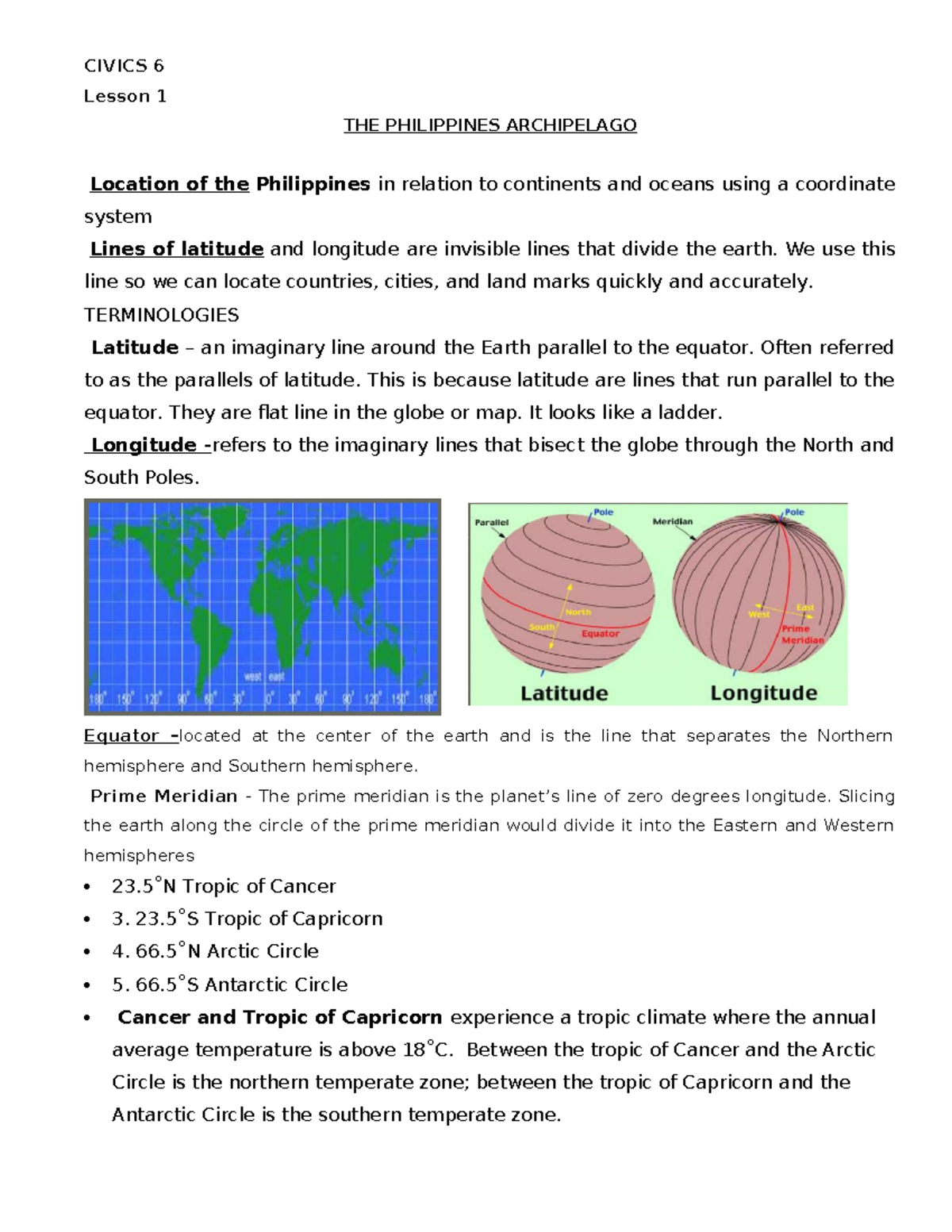 Civics 6 2ND Quarter Lesson 1 - CIVICS 6 Lesson 1 THE PHILIPPINES ...