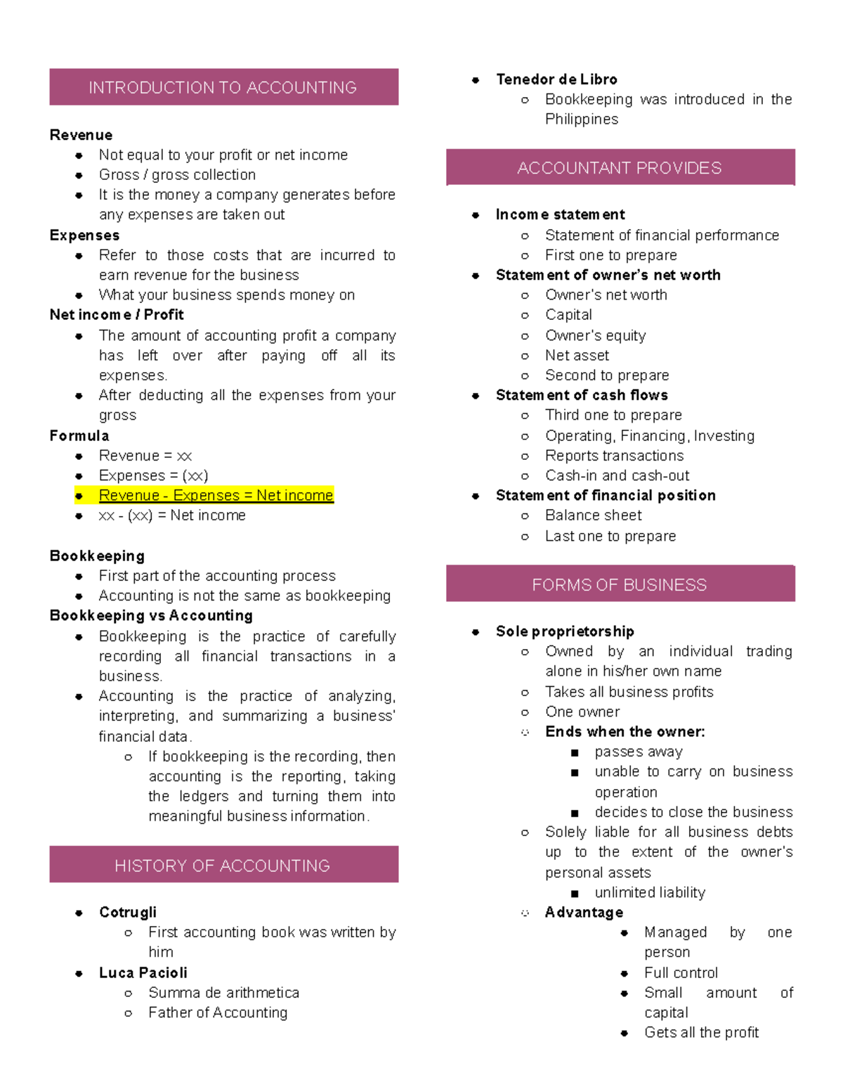 intro to accounting - INTRODUCTION TO ACCOUNTING Revenue Not equal to ...