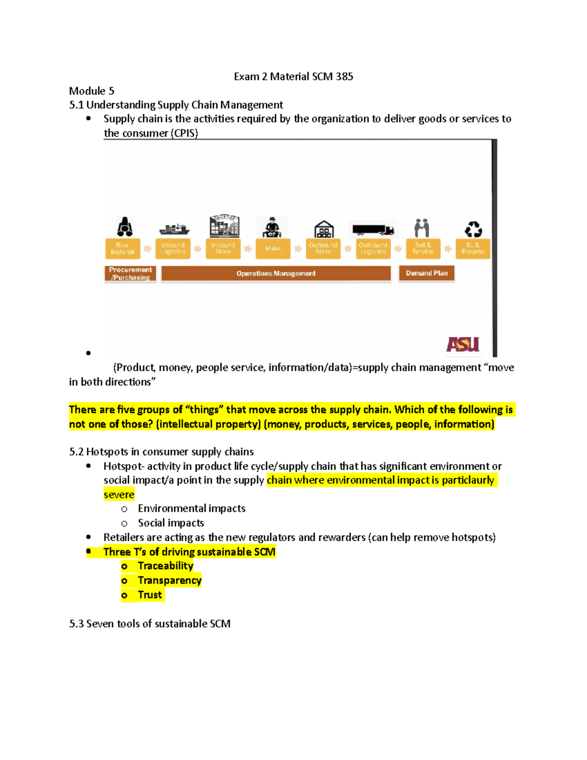 Exam 2 Material SCM 385 - notes - Exam 2 Material SCM 385 Module 5 5 ...