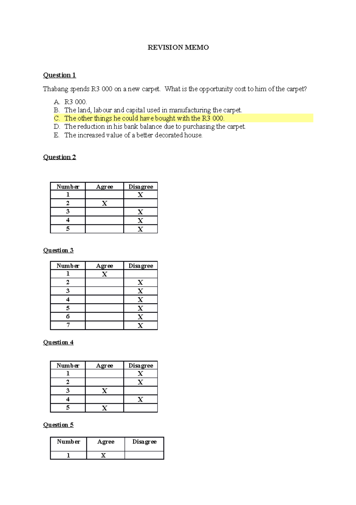 REVISION MEMO 2016 PAPER WORK WITH QUESTIONS - REVISION MEMO Question 1 ...