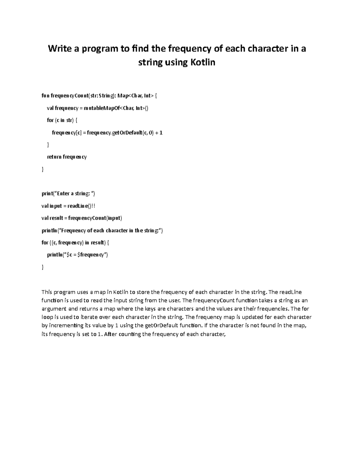Using Kotlin Write A Program To Find The Frequency Of Each Character