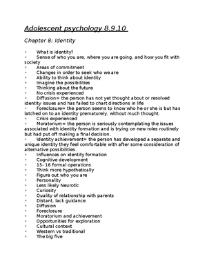 Adolescent psychology 3200 ch 1-3 - Adolescent psychology 3200 ...