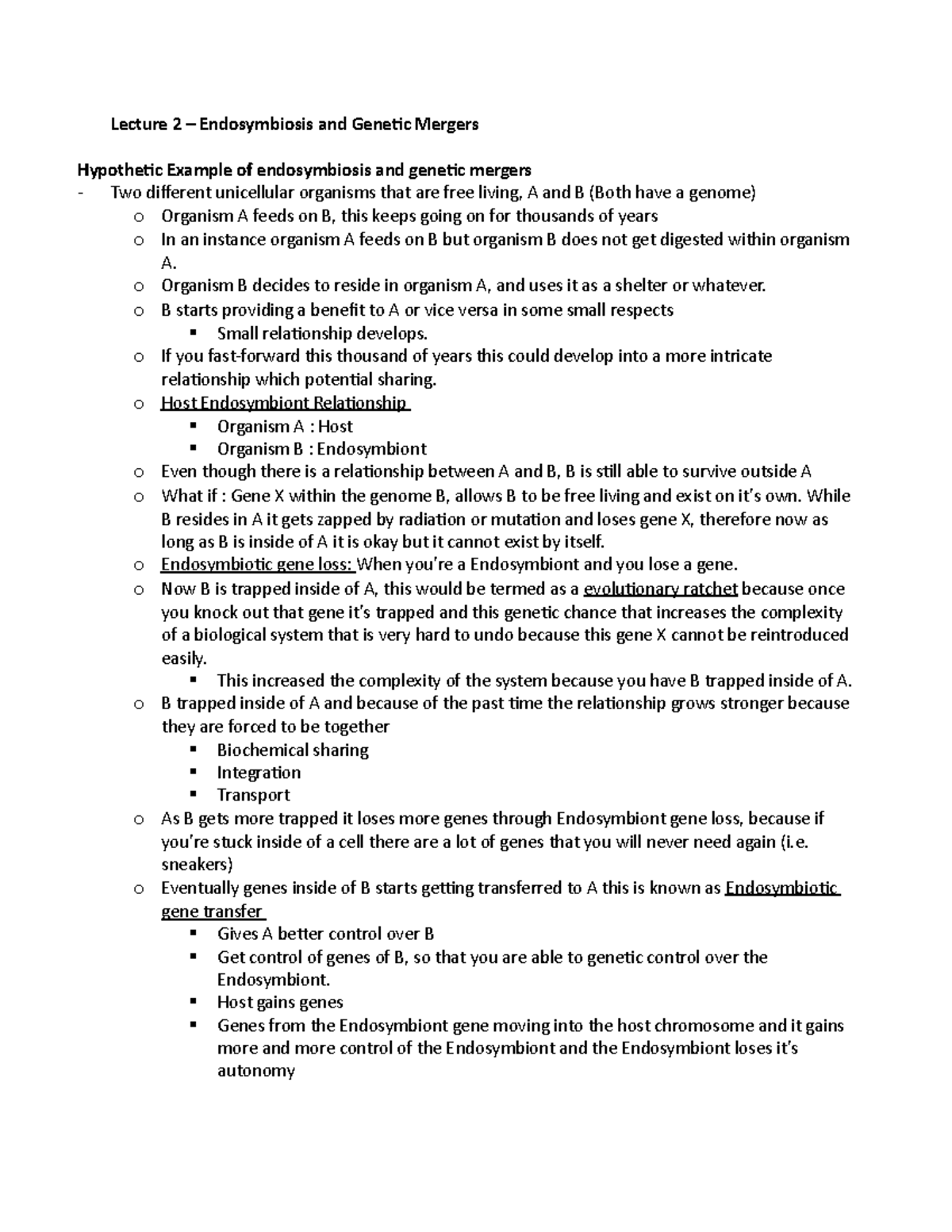 Lecture 3 – Endosymbiosis and Genetic Mergers - Lecture 2 ...