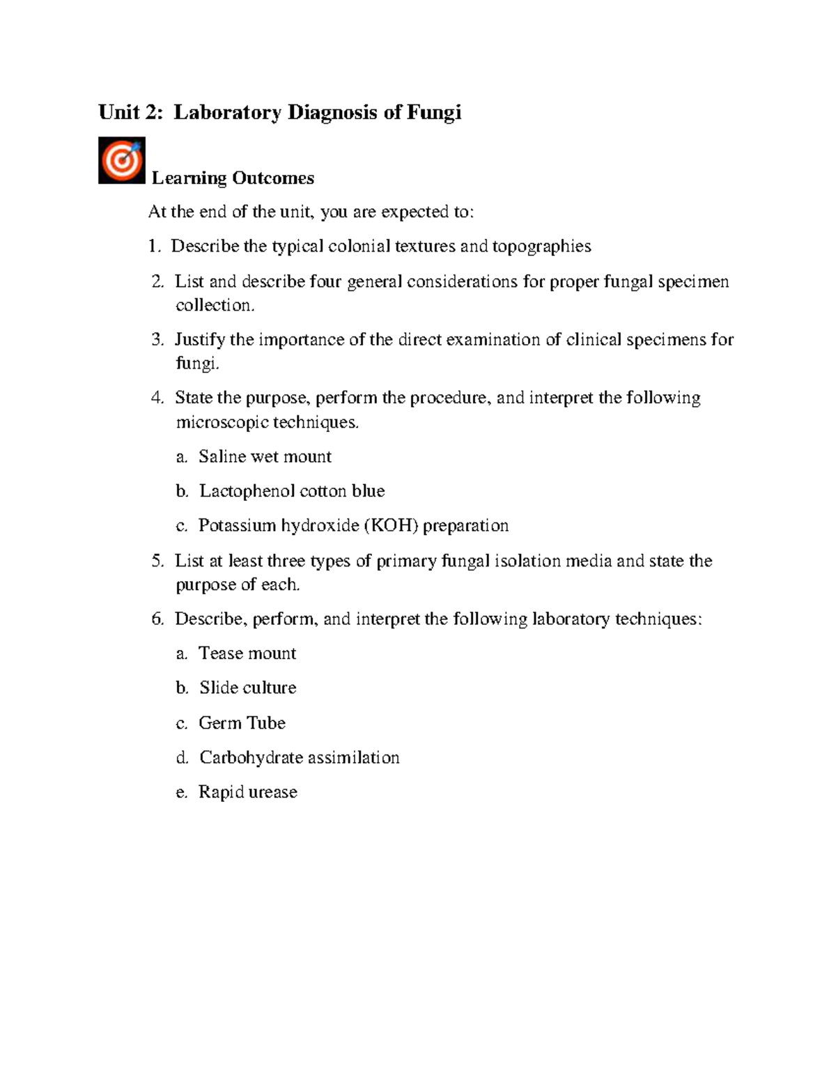 Unit 2 Lab Diag Module Lecture Notes 1 Unit 2 Laboratory Diagnosis Of Fungi Learning